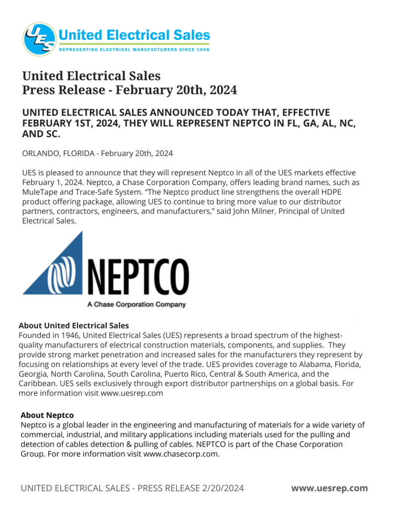 UES Now Represents Neptco, A Chase Corporation Company – United ...
