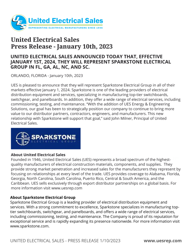 UES Represents Sparkstone Electrical Group in FL, AL, GA, NC, and SC ...